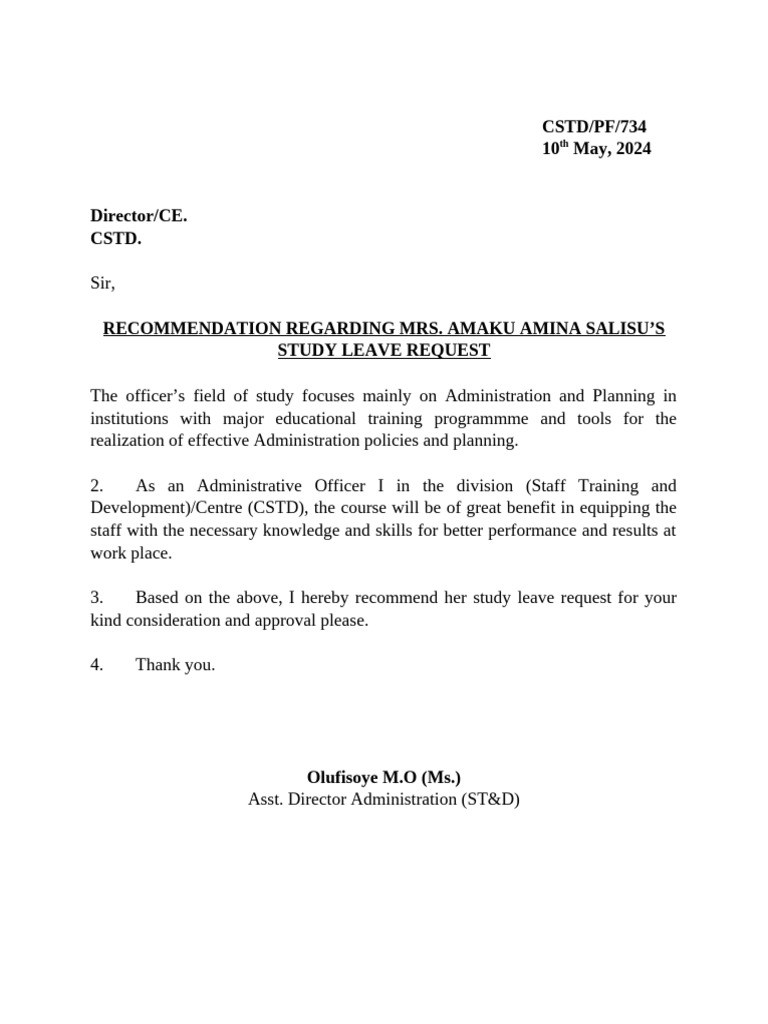 Recommendation for Study Leave Approval | PDF