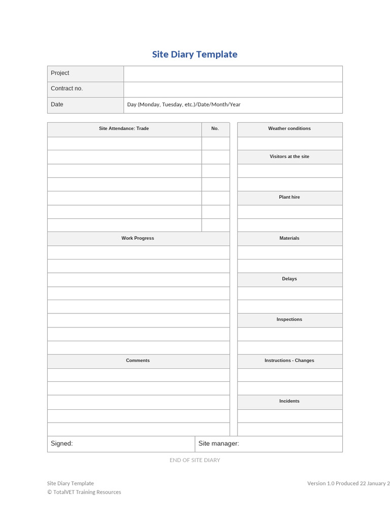 Site Diary Template | PDF