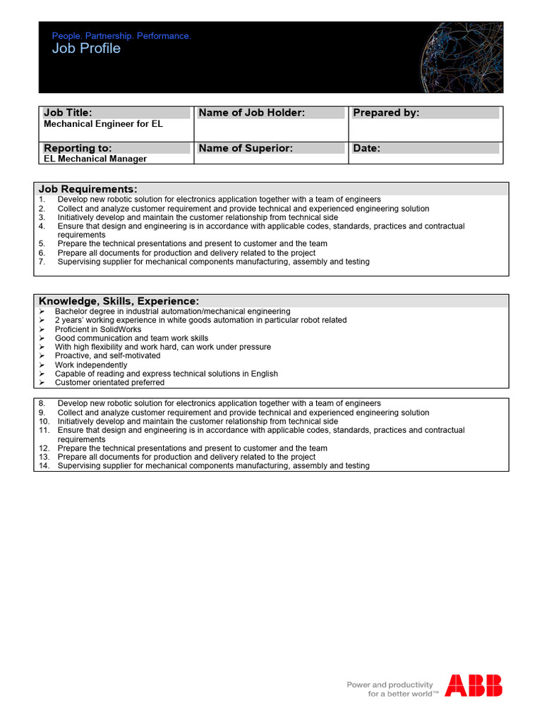 Mechanical Engineer Job Profile EL | PDF