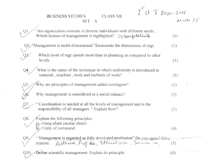 Business Studies Set A Unit Test - 1 | PDF