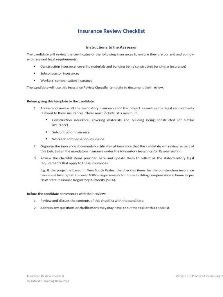 Insurance Review Checklist | PDF | Insurance