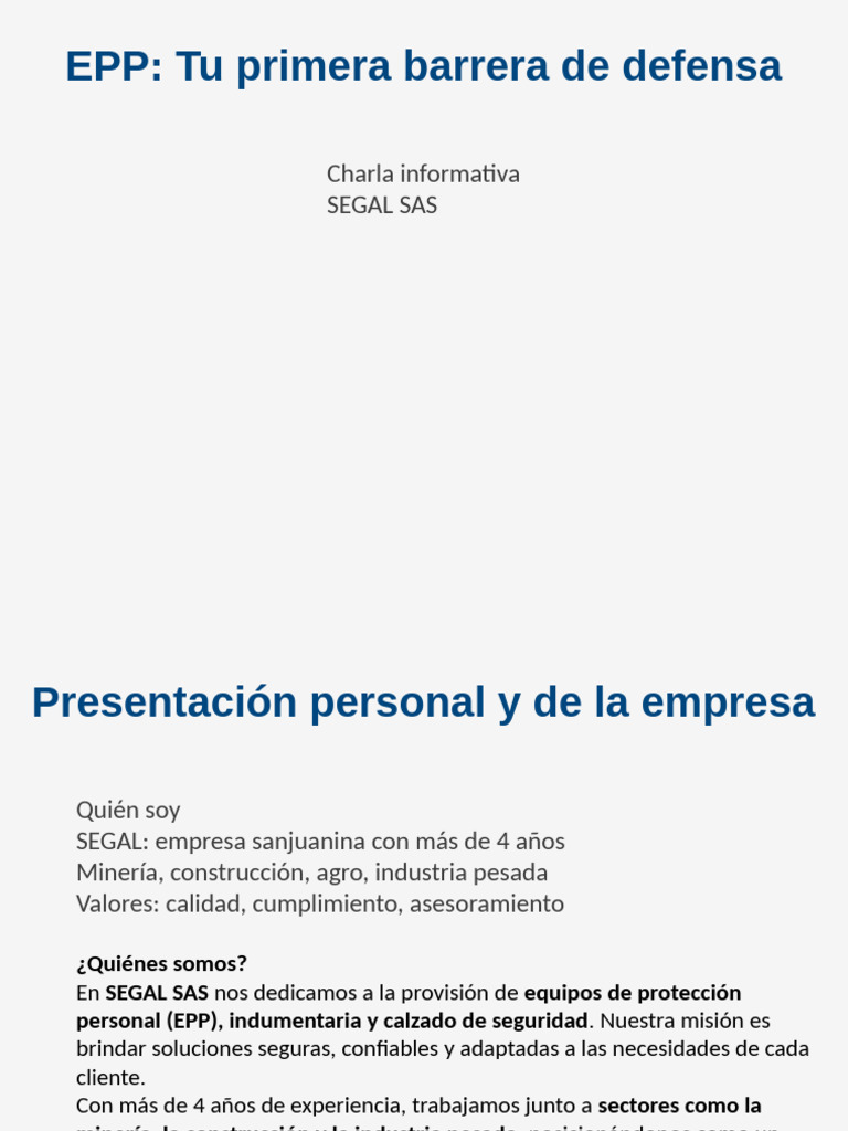 Charla EPP SEGAL Prolijo | PDF | Seguridad y salud ocupacional | Valores