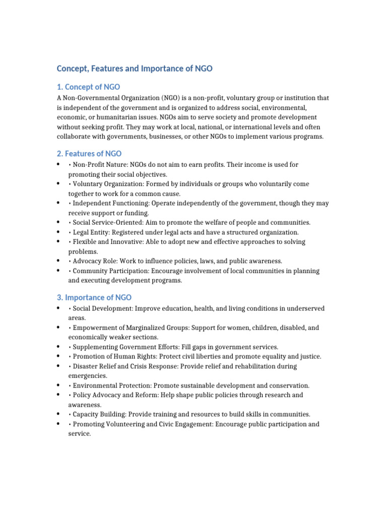 Features and Importance of NGOs | PDF | Non Governmental Organization ...
