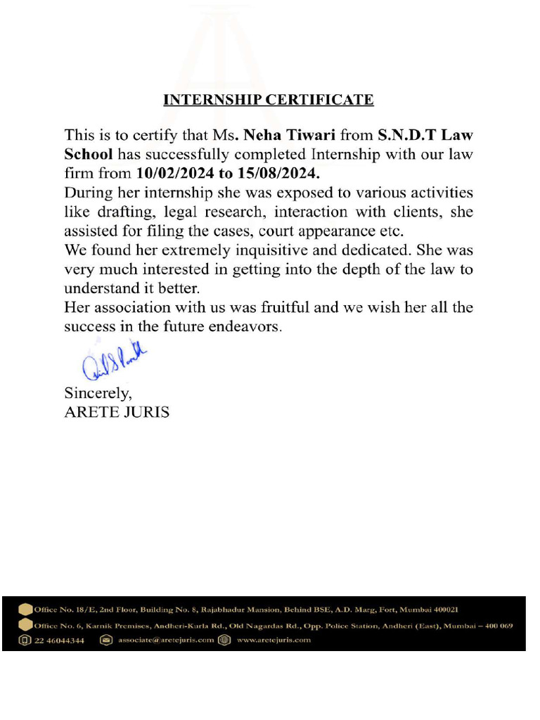 Internship Certificate | PDF