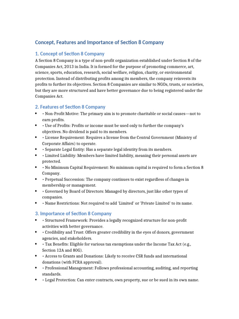 Features of Section 8 Companies | PDF | Nonprofit Organization | Companies