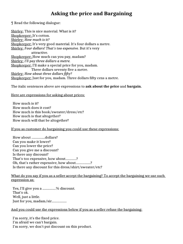 Asking The Price and Bargaining | PDF