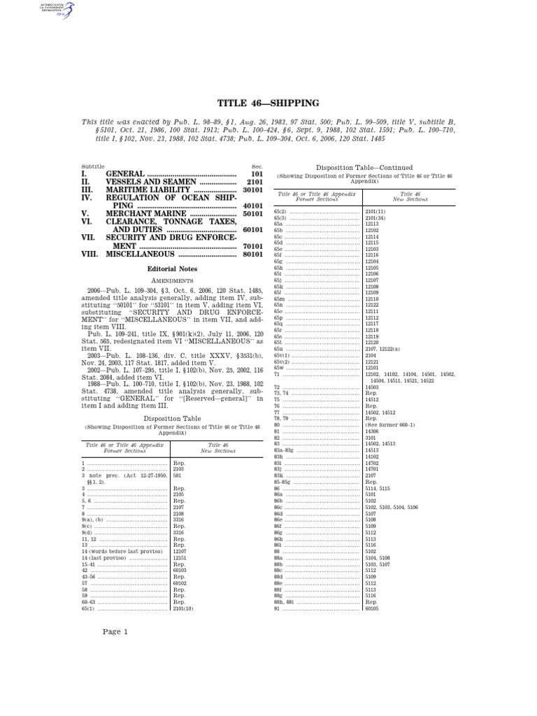 Usc Title 46 Shipping | PDF | Shipping | Engines