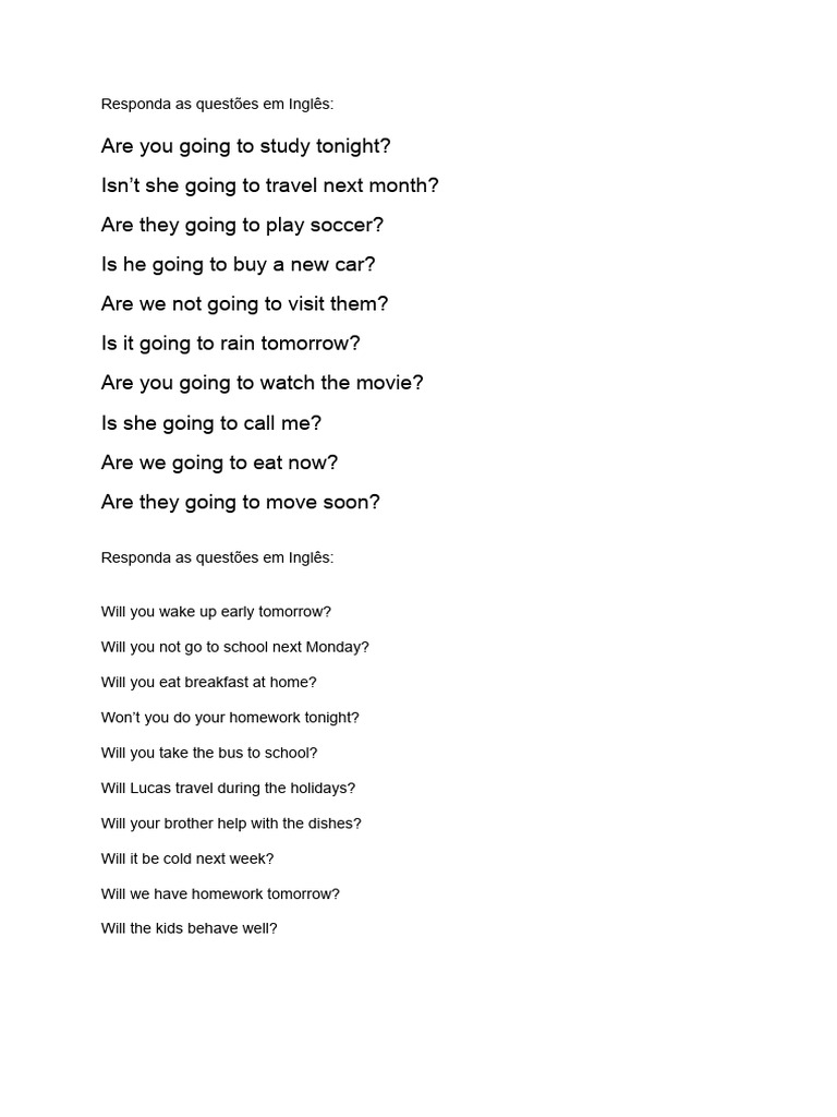 Futuro em Inglês - Question Form - Conversação | PDF