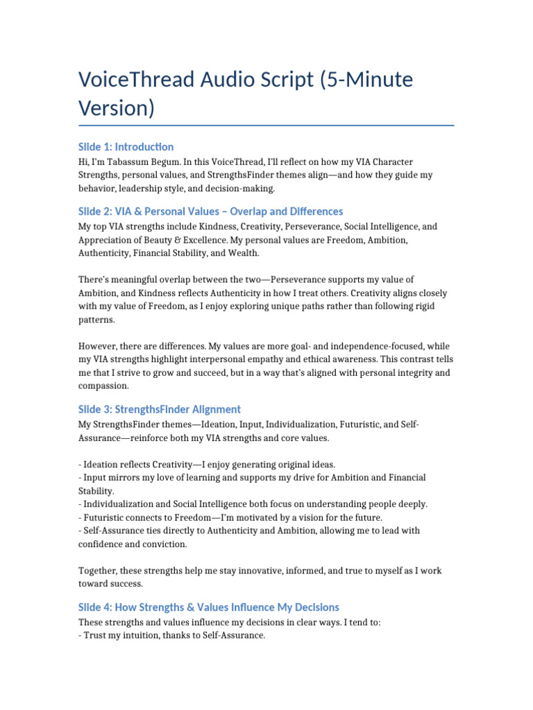 VoiceThread Script 5min TabassumBegum | PDF | Leadership | Creativity