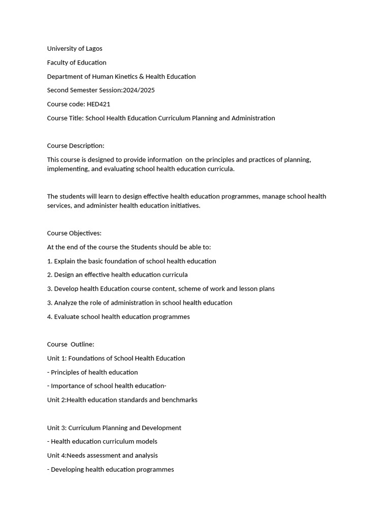Hed 421 School Health Program Curriculum and Administeration | PDF ...