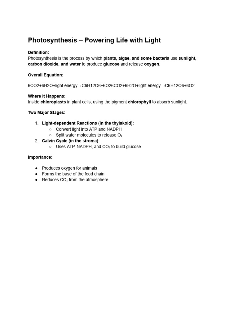 Photosynthesis - Powering Life With Light | PDF