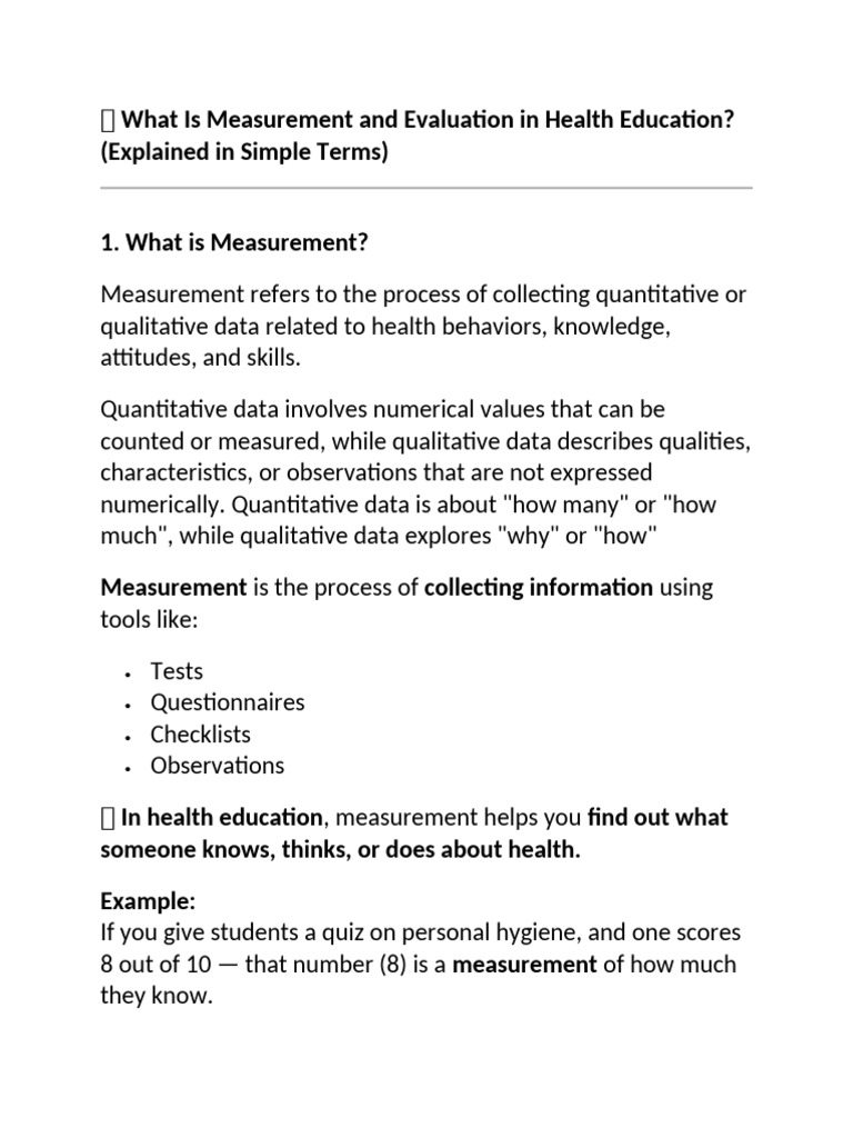 What Is Measurement and Evaluation in Health Education | PDF ...