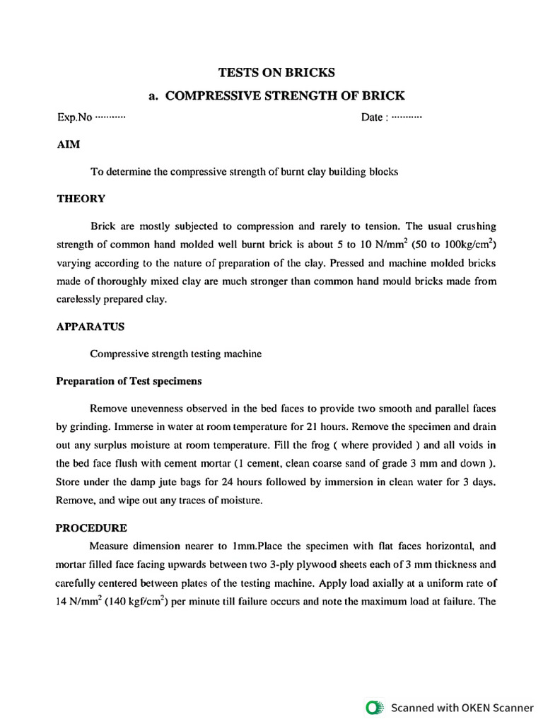 To Determine Compressive Strength of Brick | PDF
