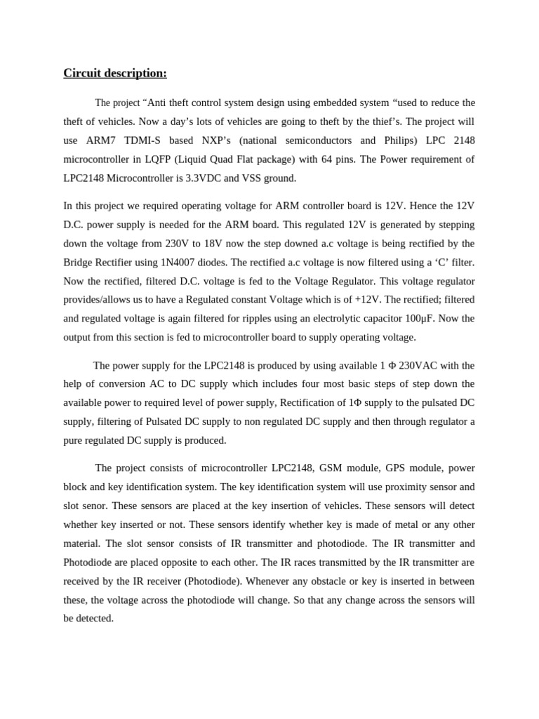 Circuit Description of Anti Theft Control System | PDF | Rectifier ...