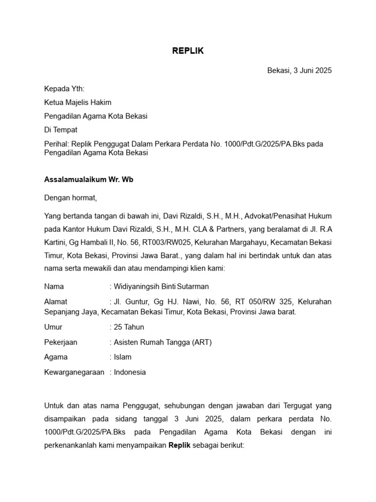Surat Replik - Kelompok 4 | PDF