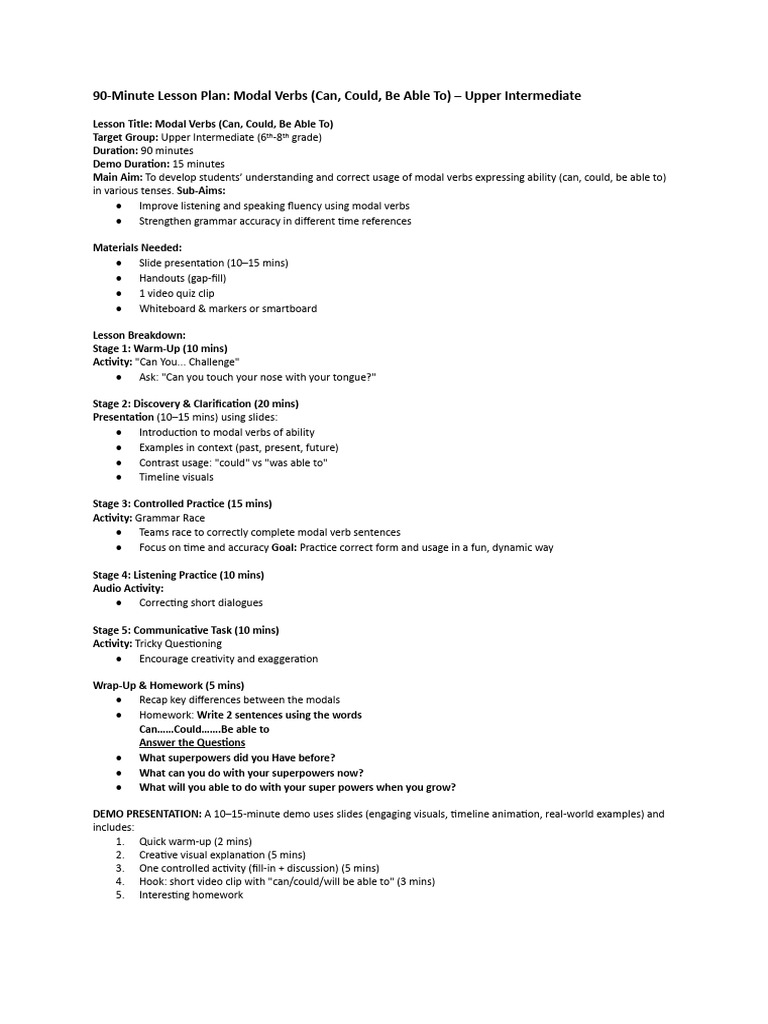 Lesson Plan - Modal Verbs | PDF
