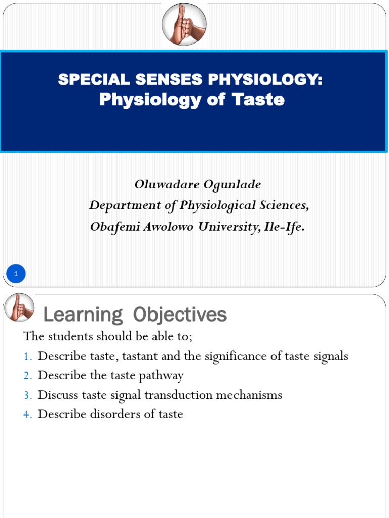 Special Senses Taste Physiology by Oluwadare Ogunlade | PDF | Taste | Umami