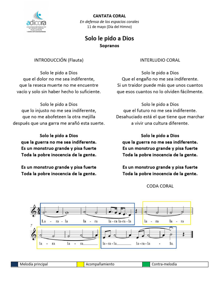 Solo Le Pido A Dios - Sopranos | PDF