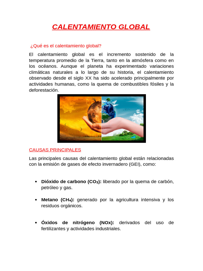 Causas del Calentamiento Global | PDF | Cambio climático | Efecto ...
