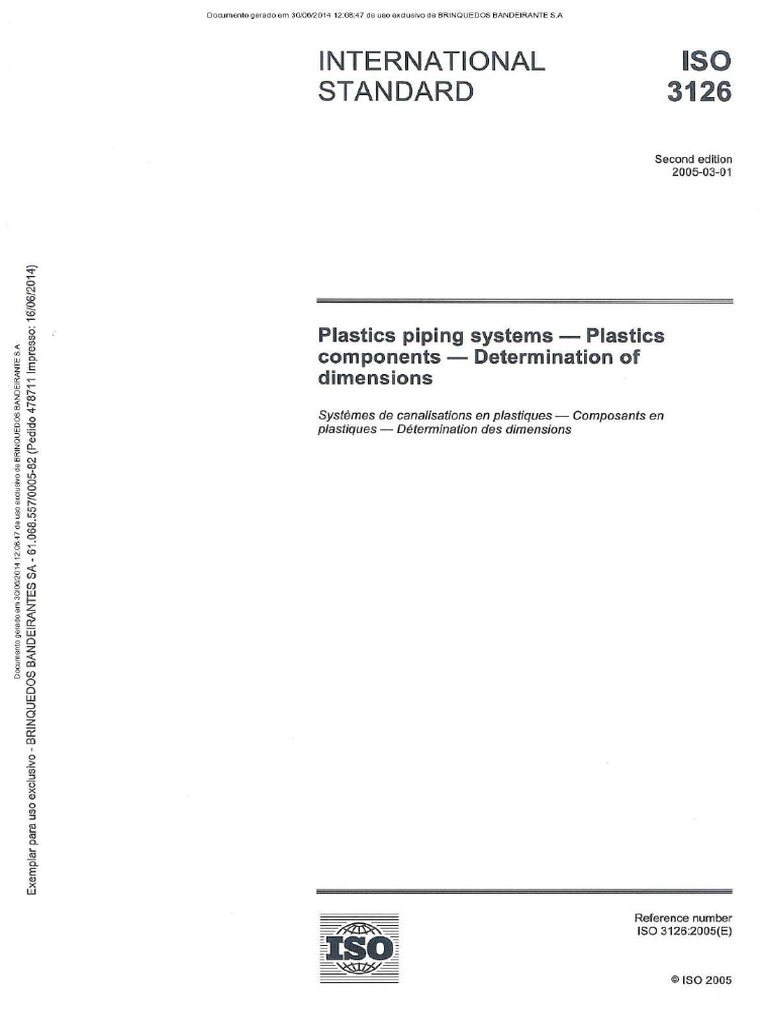ISO 3126 - Plastics Piping Systems - Plastics Components - Determination of Dimensions | PDF ...