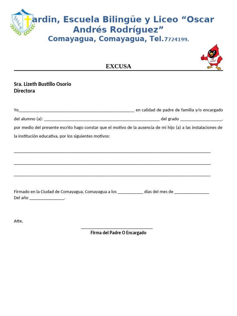 Formato de Excusa 2025 | PDF