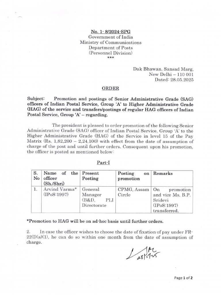HAG Promotion and Transfer Posting Order Dated 28052025 - 250528 ...