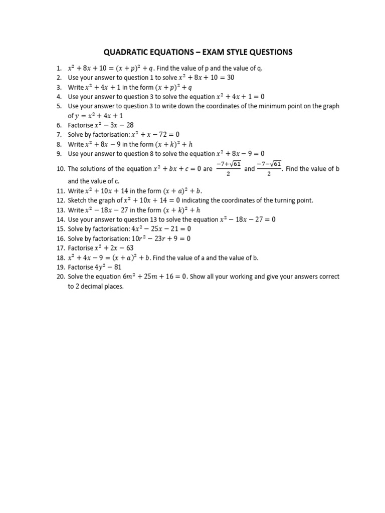 Quadratic Equations | PDF
