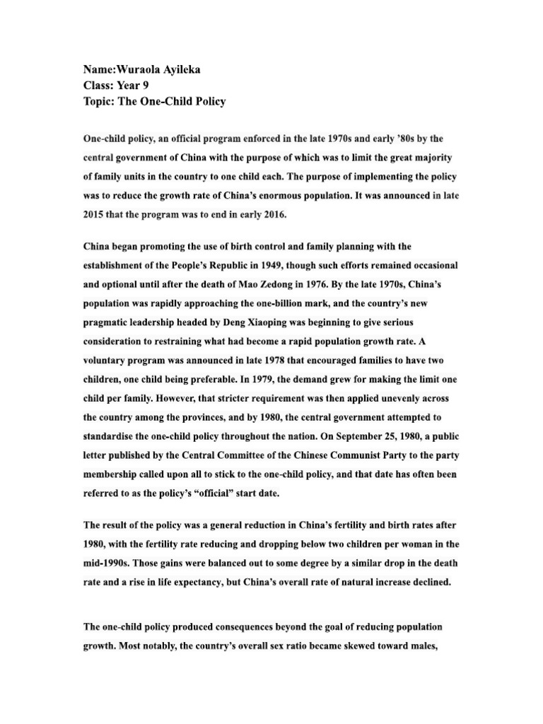 One Child Policy | PDF