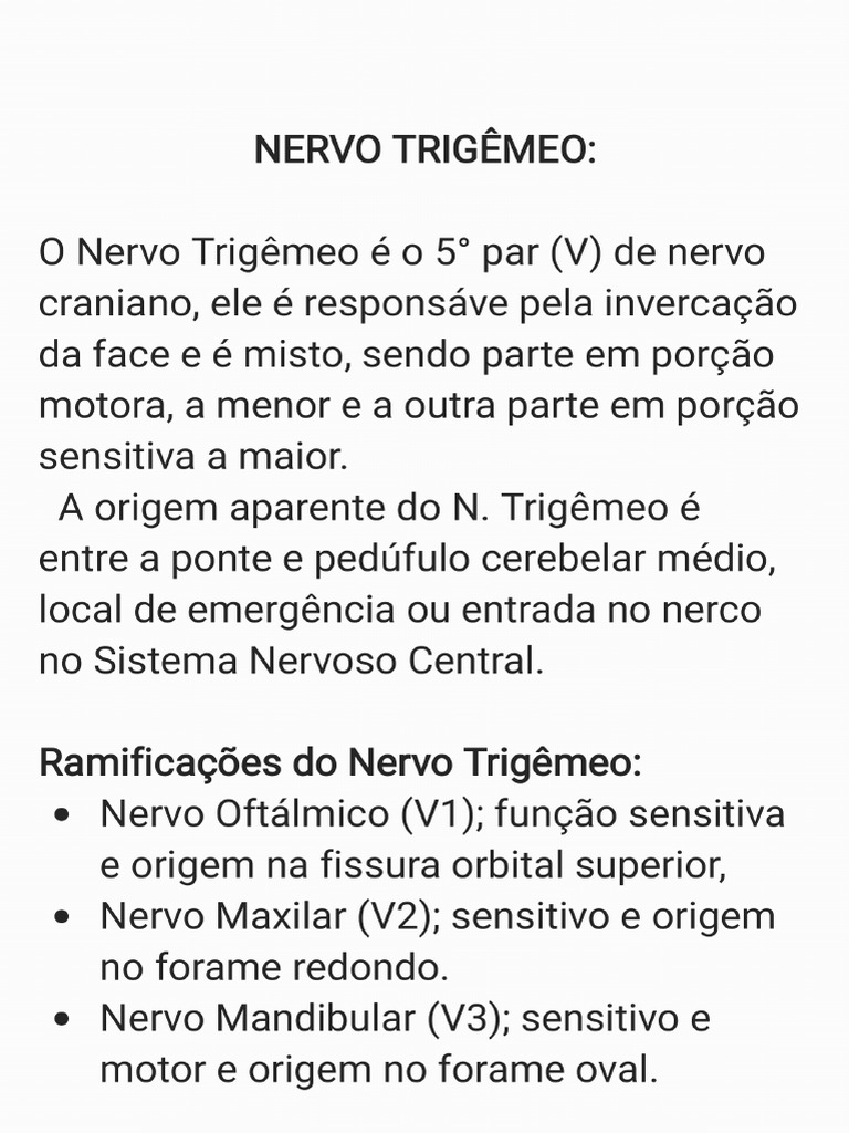Nervo Trigêmeo - Resumo | PDF