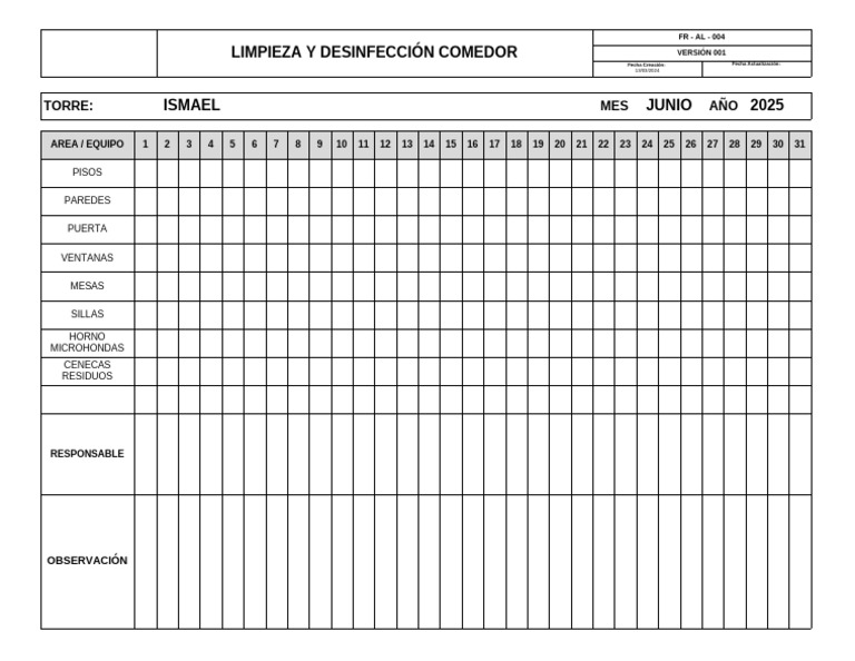 Fr-Al - 004 Limpieza y Desinfección - Area Comedor | PDF