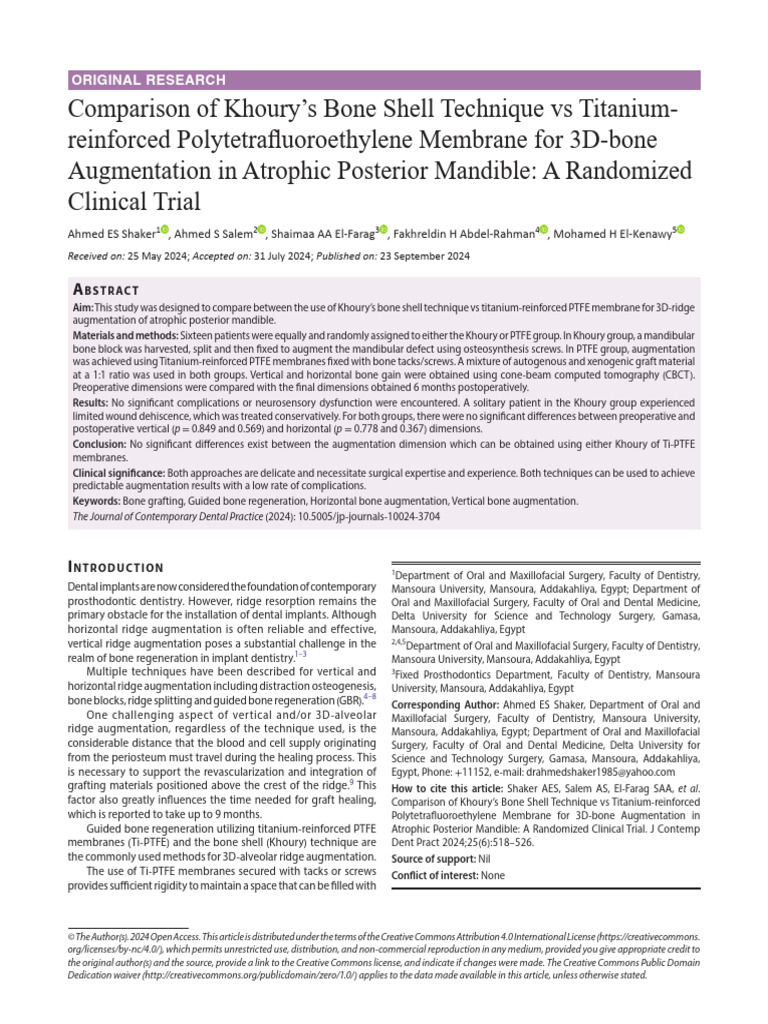 Reinforced Polytetrafluoroethylene Membrane For 3d-Bone Augmentation in ...