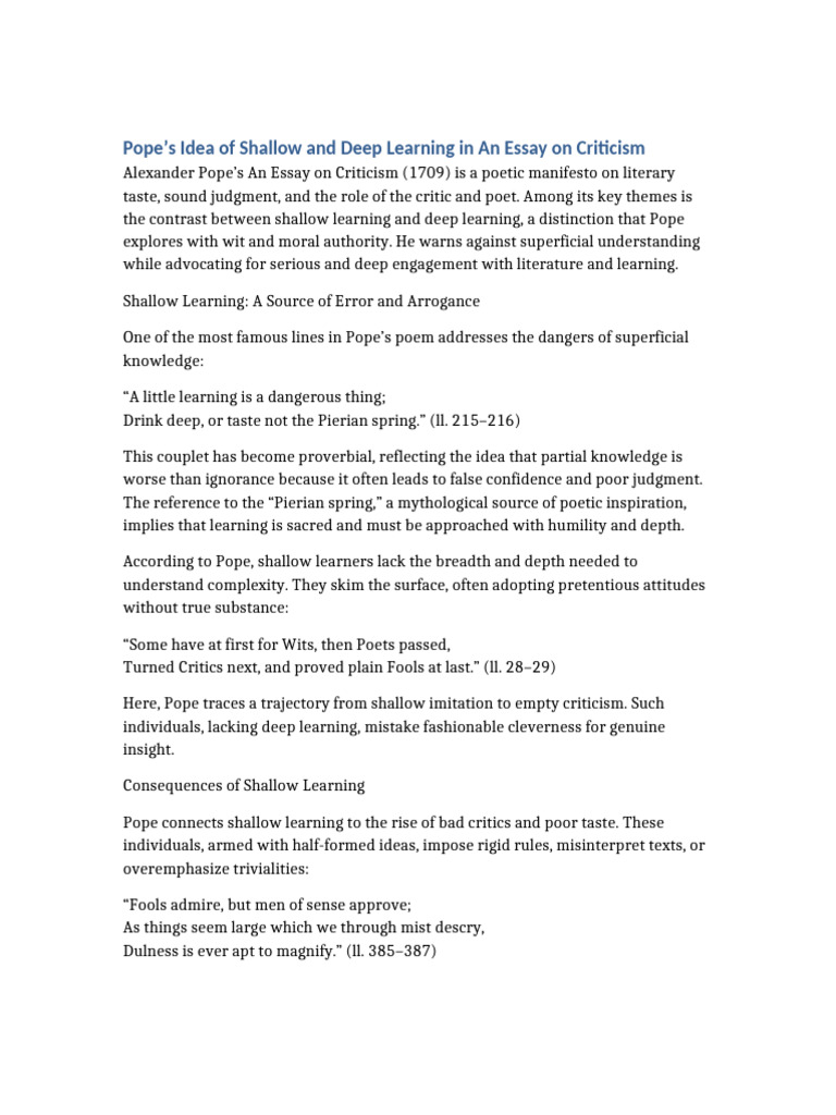 Pope Shallow and Deep Learning | PDF | Wisdom | Knowledge