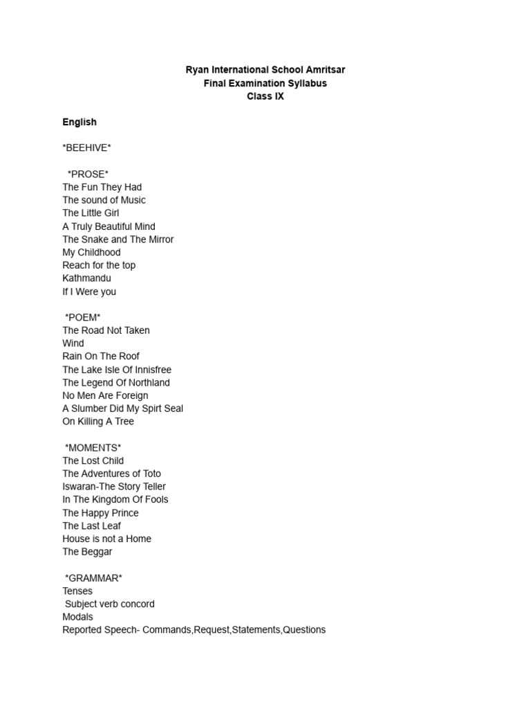 Revised Class IX SAII Syllabus | PDF