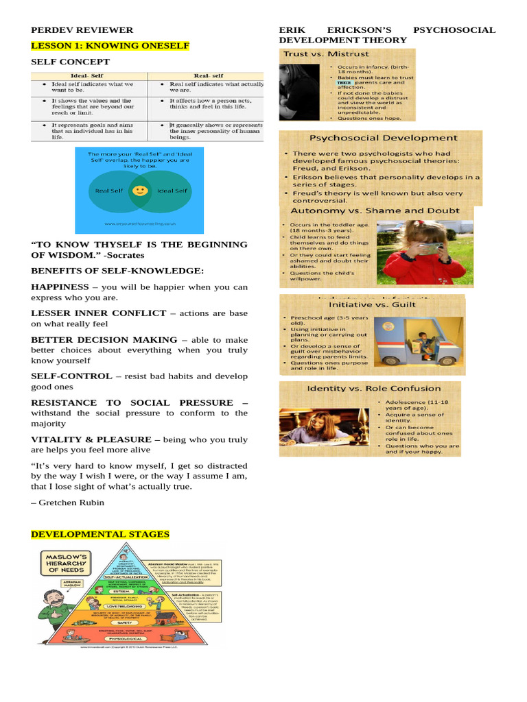 l1 Knowing Oneself and l2 Developemental Stages Revy | PDF