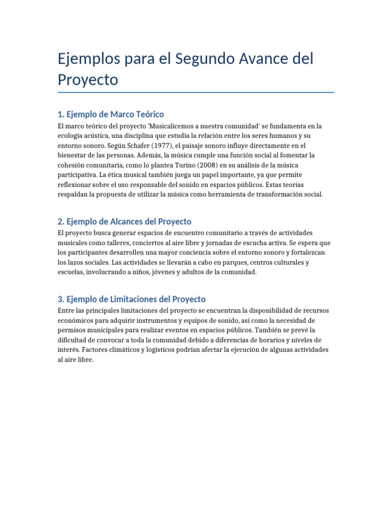 Ejemplos de Proyecto Musical Comunitario | PDF