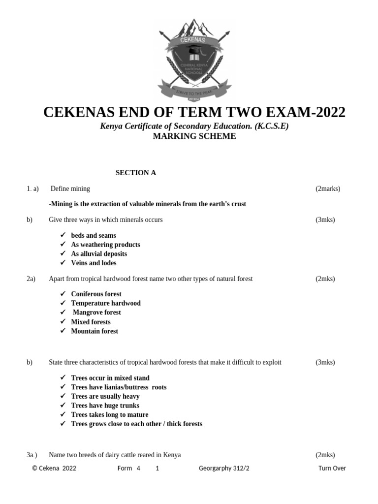 GEOGRAPY PP2 Marking Scheme | PDF | Sugarcane | Agriculture