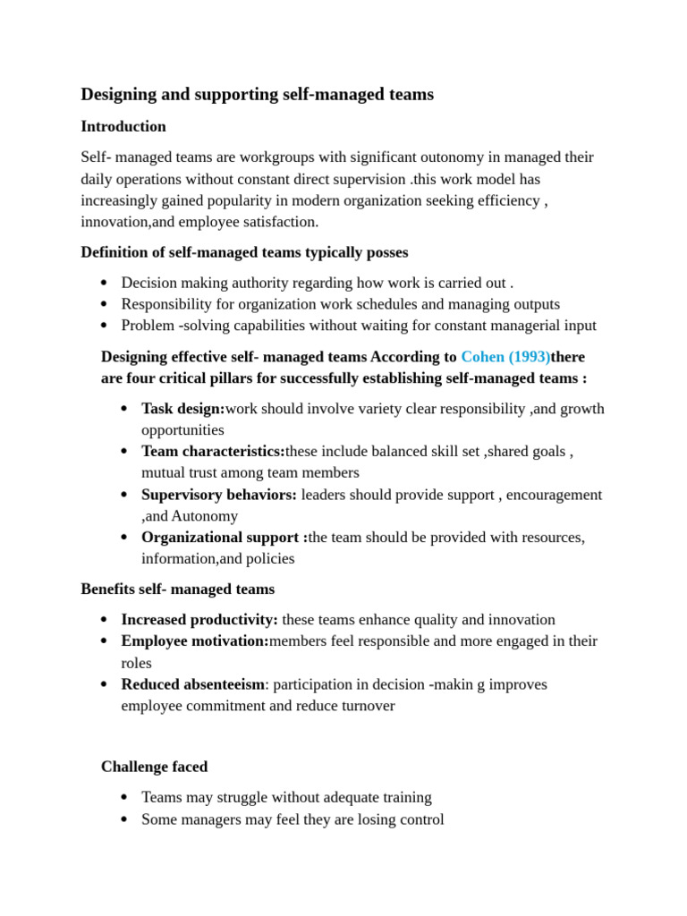 Designing Self-Managed Teams | PDF
