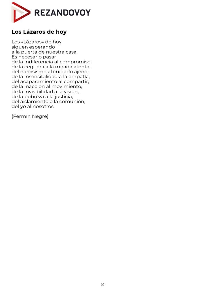 Lázaros de Hoy: De Indiferencia a Empatía | PDF