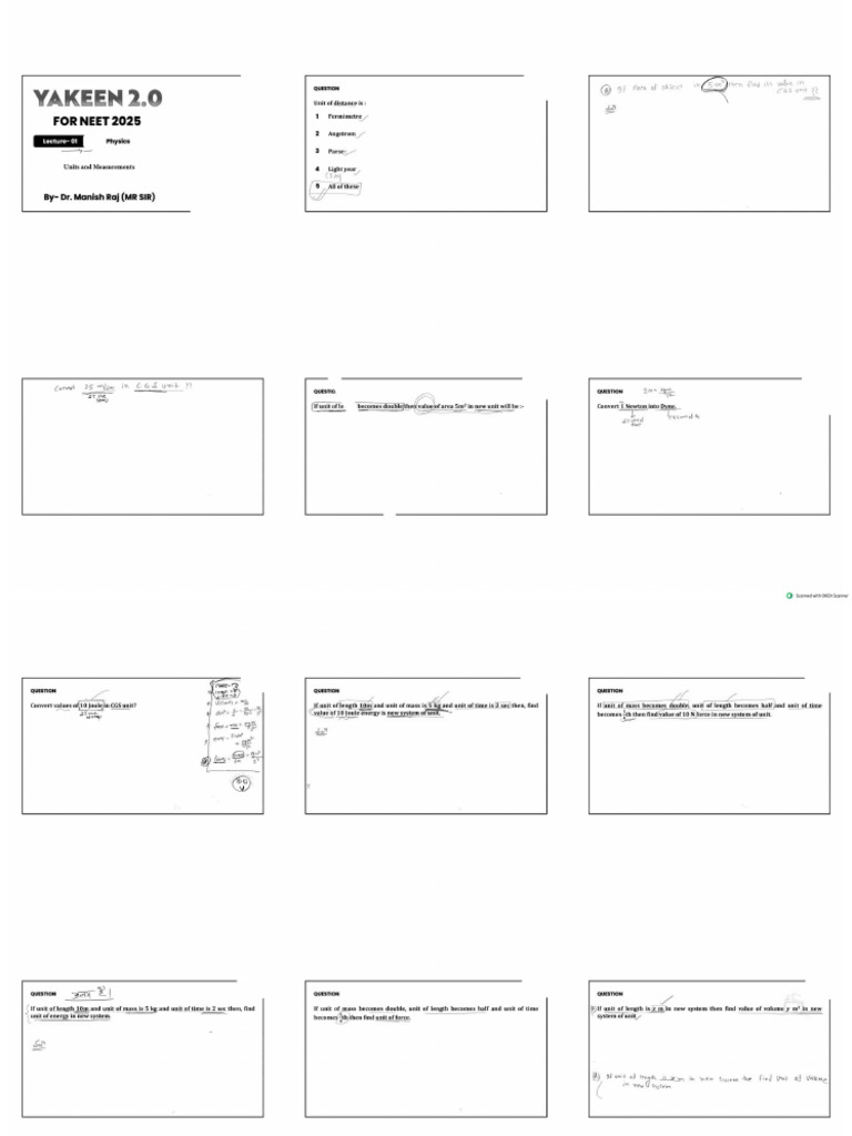 Unit & Dimensions Class Questions MR Sir | PDF
