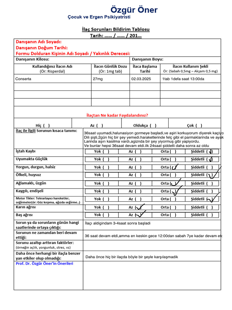 İlaç Kullanım Geri Bildirim Formu | PDF