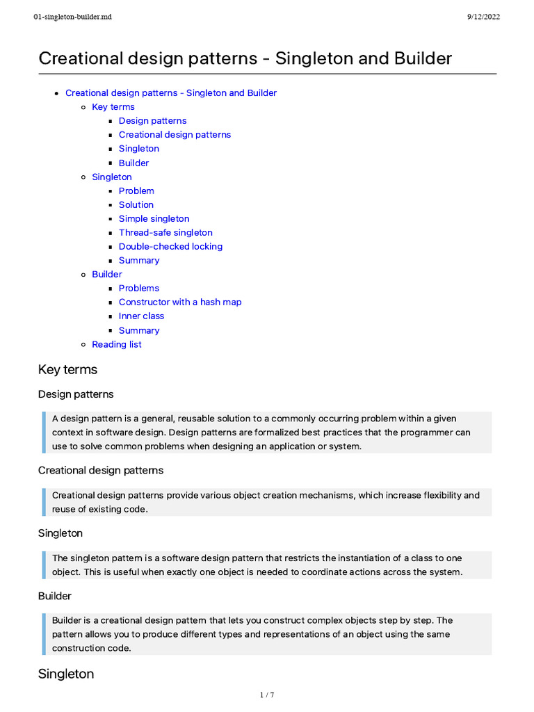 01 Singleton Builder | PDF | Constructor (Object Oriented Programming) | Programming