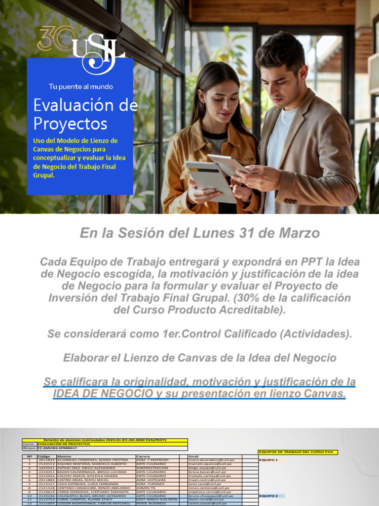 USIL - EVA - Trabajo Grupal Idea de Negocio - Gannt Trabajo Final - Modelo Lienzo Canvas ...