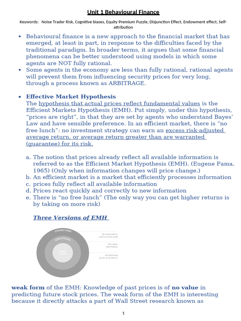 Unit 1 Behavioural Finance (My Notes) | PDF | Efficient Market ...
