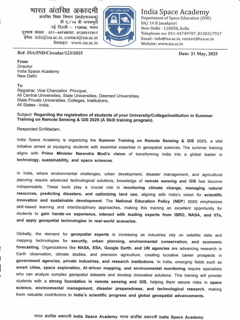 ISA Summer Training Circulation Letter | PDF