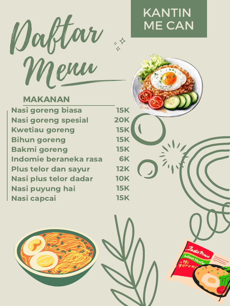 Hijau Krem Pastel Estetik Minimalis Sederhana Daftar Menu Dokumen A4 ...