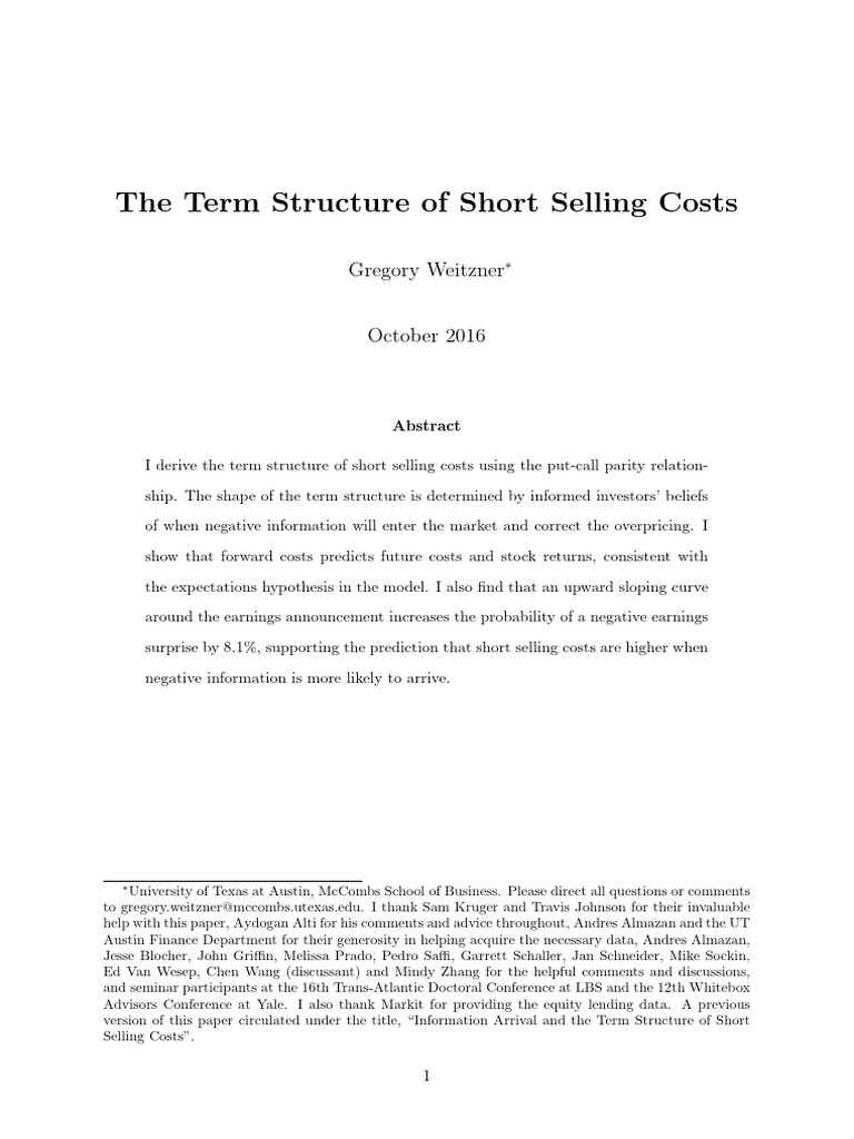 The Term Structure of Short Selling Costs | PDF | Short (Finance ...