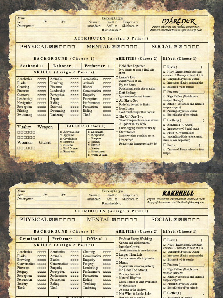 Wyld Sea Character Sheets - Stylized | PDF | Firearms