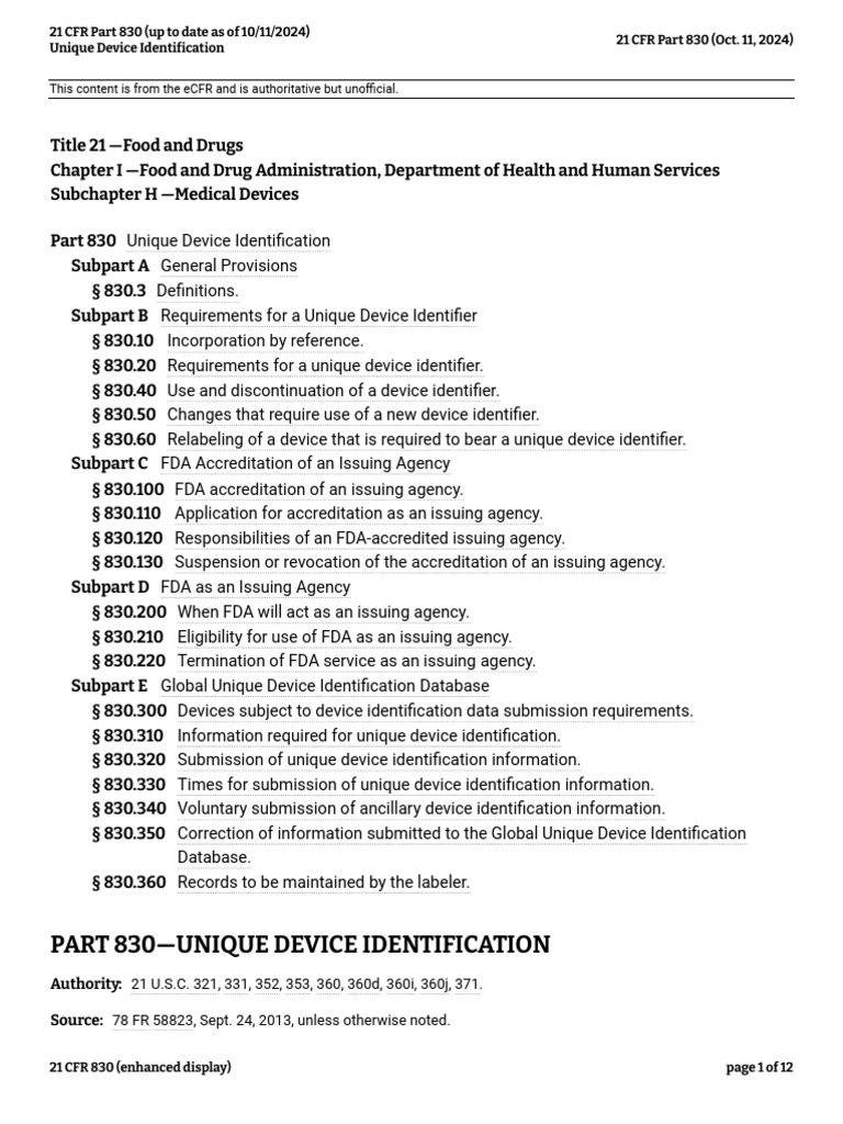 Unique Device Identification Regulations | PDF | Food And Drug ...