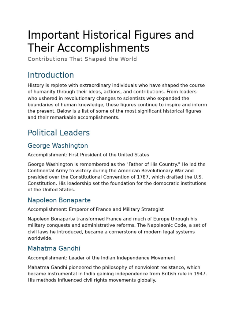 Key Contributions of Historical Figures | PDF