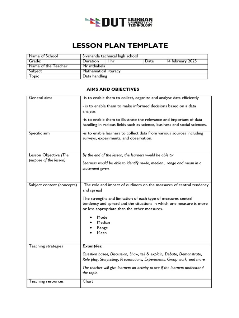 Data Handling Lesson Plan 2 - 250219 - 074408 | PDF | Lesson Plan | Cognition